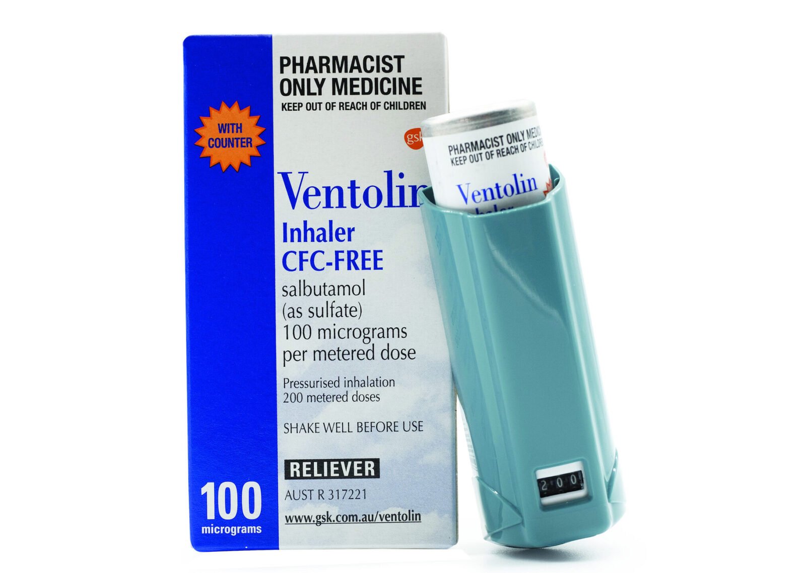 Ventolin Inhaler Dose Counter 100mcg MDI 200 Dose Ventolin Inhaler Dose Counter 100mcg MDI 200 Dose